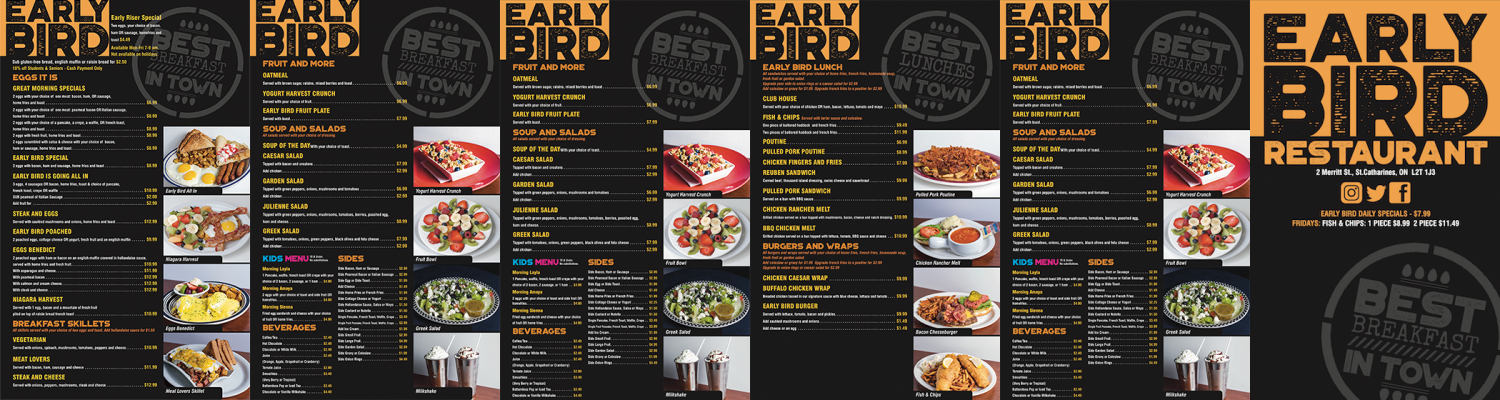 Menu - Early Bird Restaurant - Eggs, Skillets, Omelettes and more